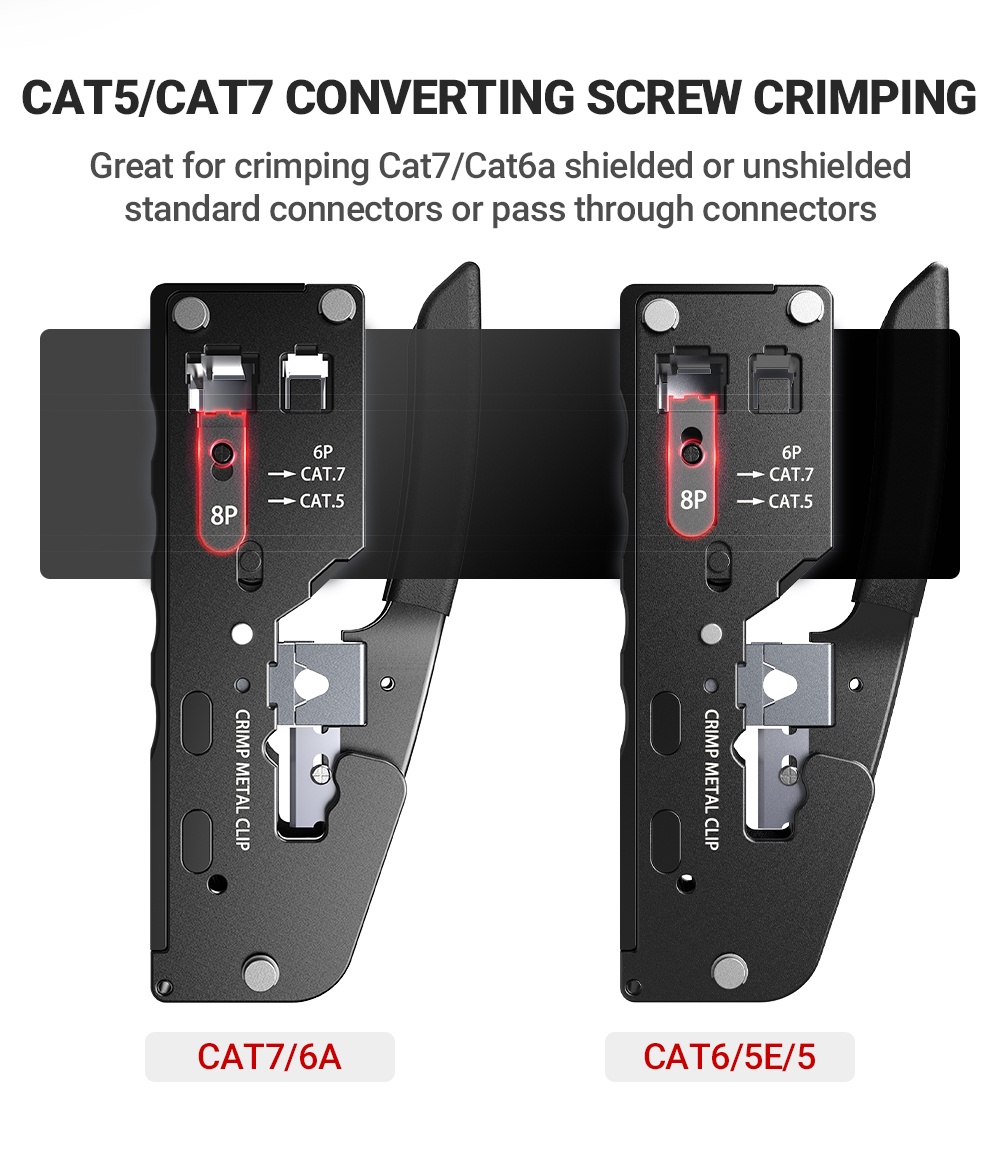 AMPCOM Cat 7 Network Crimping Tool CRIMP/CUT/TRIM/STRIP 4-IN-1 Works ...