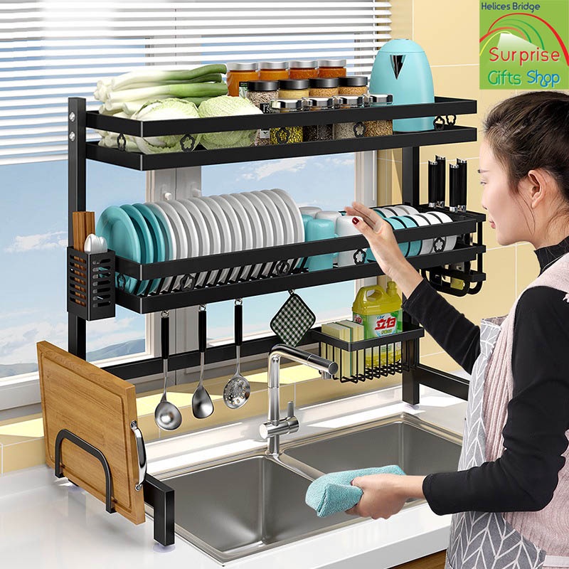 🌈Kitchen Dish Rack 65/75/85/95CM Gutters Shelving 2/3 Layer Storage ...