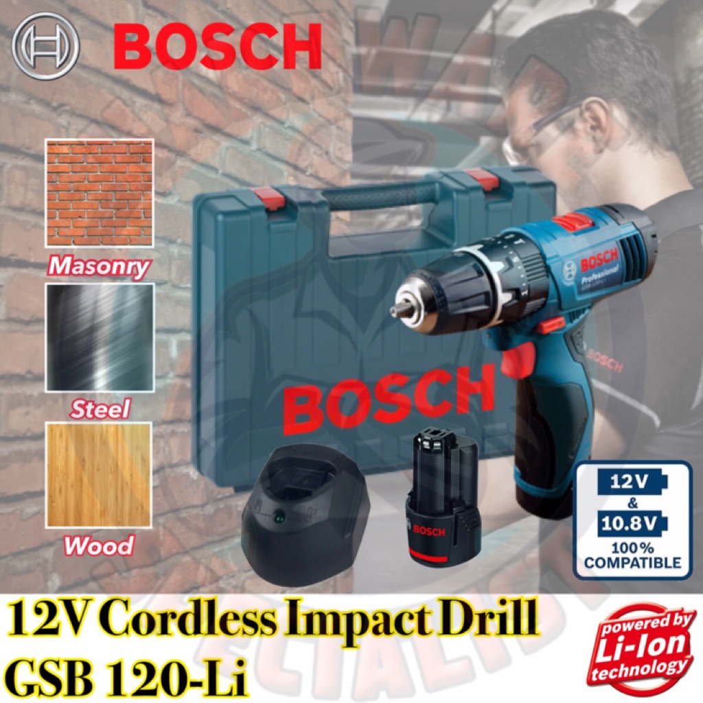 Bosch GSB 120-Li 12V Cordless Impact Drill 2.0AH BATTERY SET | Shopee ...