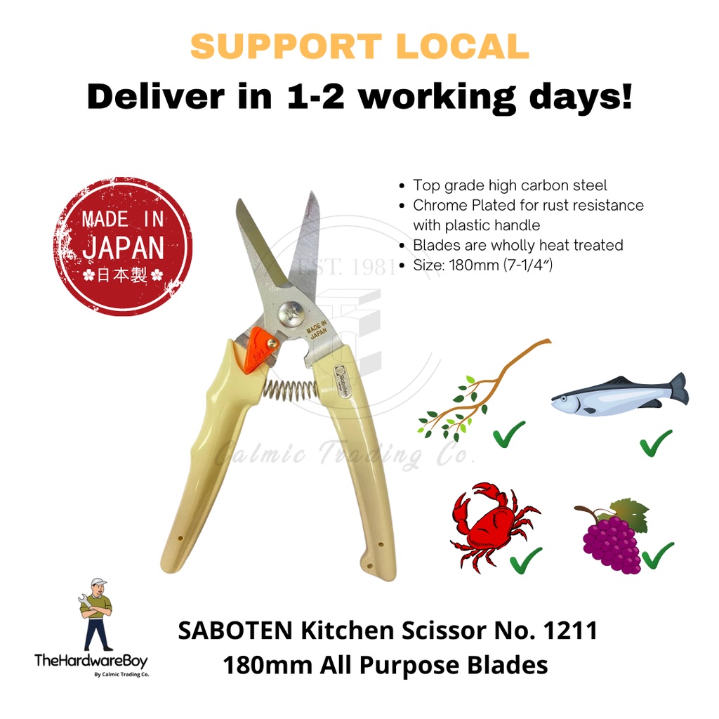 SABOTEN Kitchen Scissor No. 1211 (180mm All Purpose Blades ) | Shopee ...