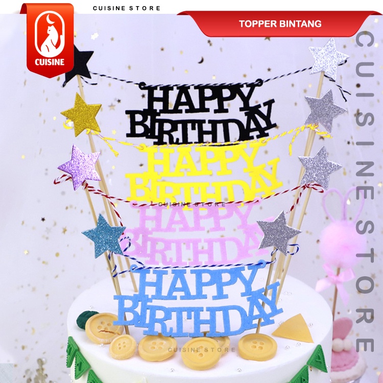 HAPPY BIRTHDAY Cake Topper 2 Side Stars / PAPER Cake Topper / Flannel ...