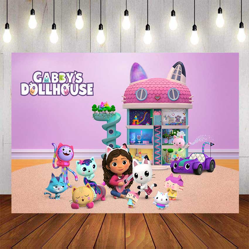 Gabby's Dollhouse Birthday Backdrop For Photography Baby Kids Cartoon ...