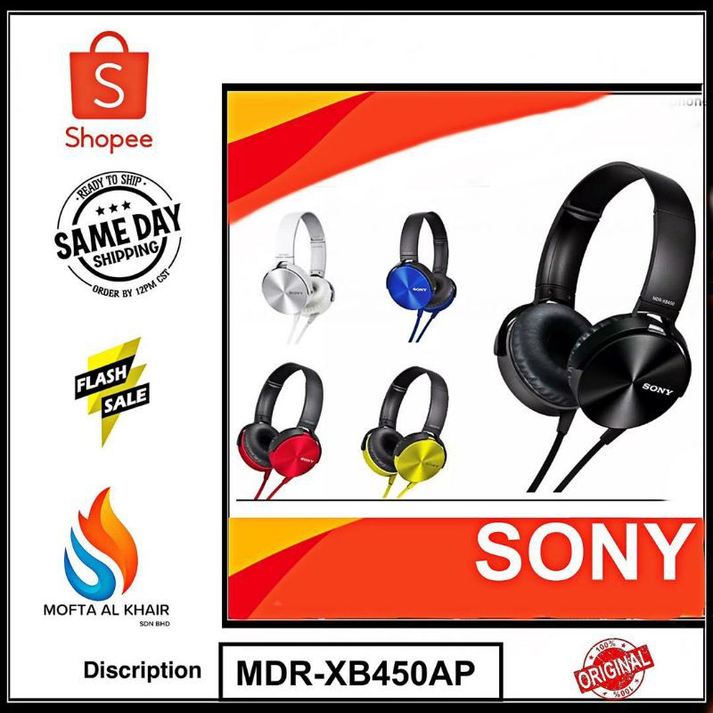 Sony MDR XB450 Super Extra Bass Stereo Headphones With wire | Shopee ...