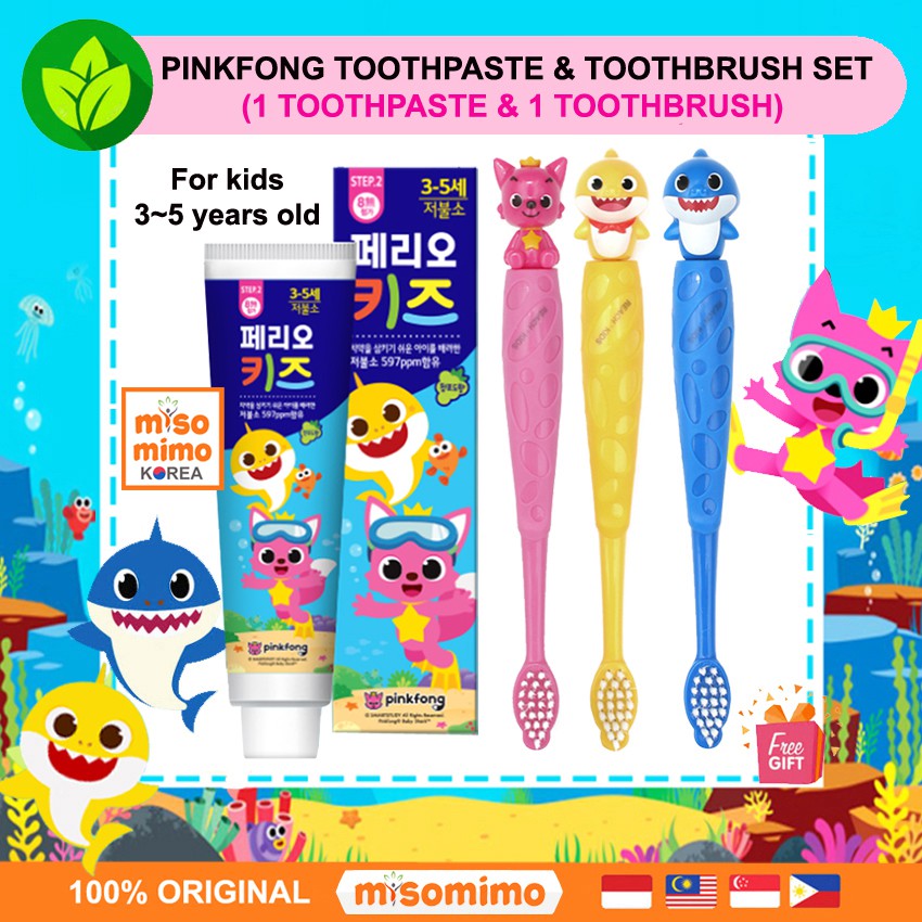 ️READY ️ Pinkfong Perio Kids Toothpaste & Toothbrush Set Pink Fong Baby ...