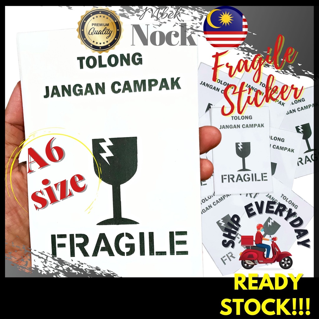 MN Fragile Sticker A6 size High Quality Sticker Label Black And White ...
