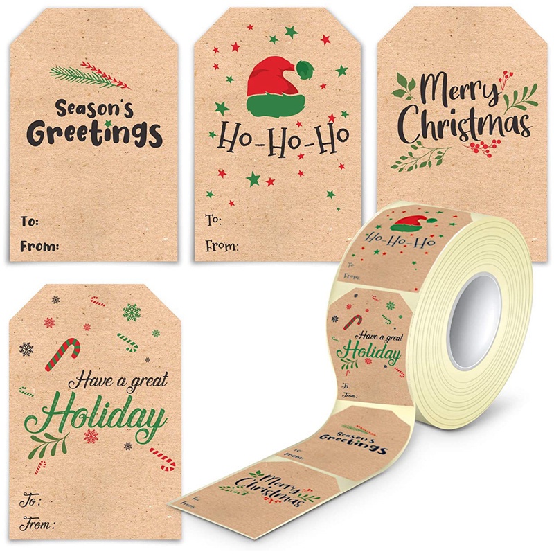 300pcs/roll Merry Christmas Sticker Kraft Paper Handwritten Christmas ...