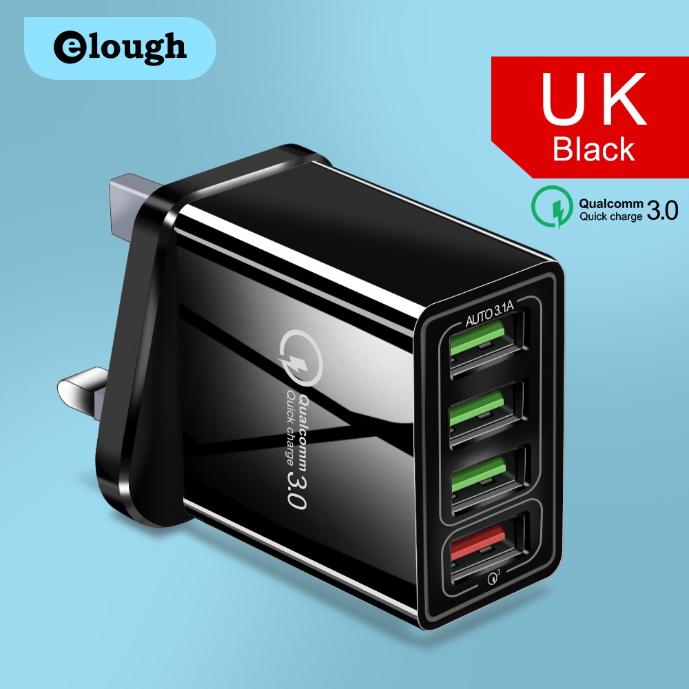 Elough Black Fast Charge 4 Ports USB Charger QC 3.0 Wall Charger ...