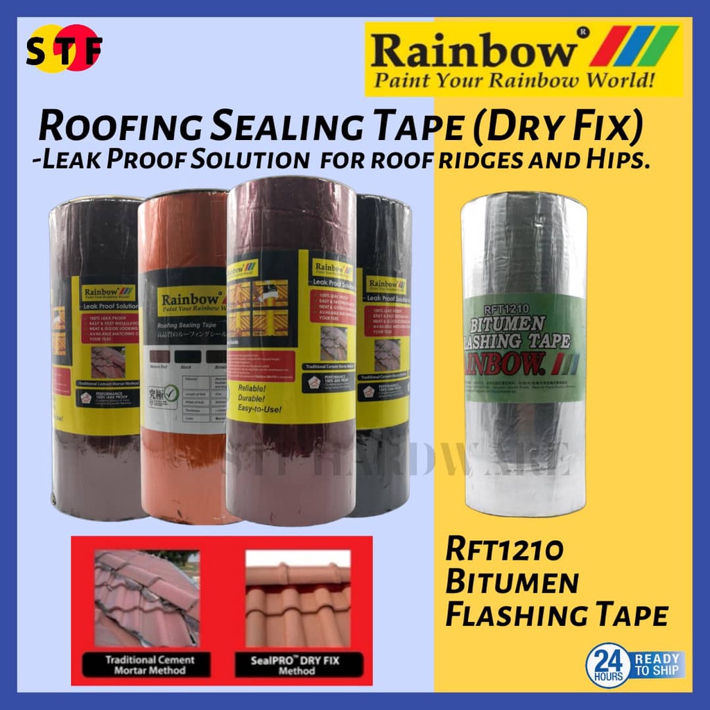 RAINBOW TAPE Dry Fix Roof Ridge Leak Proof Bitumen Poly Tape Flash Band ...