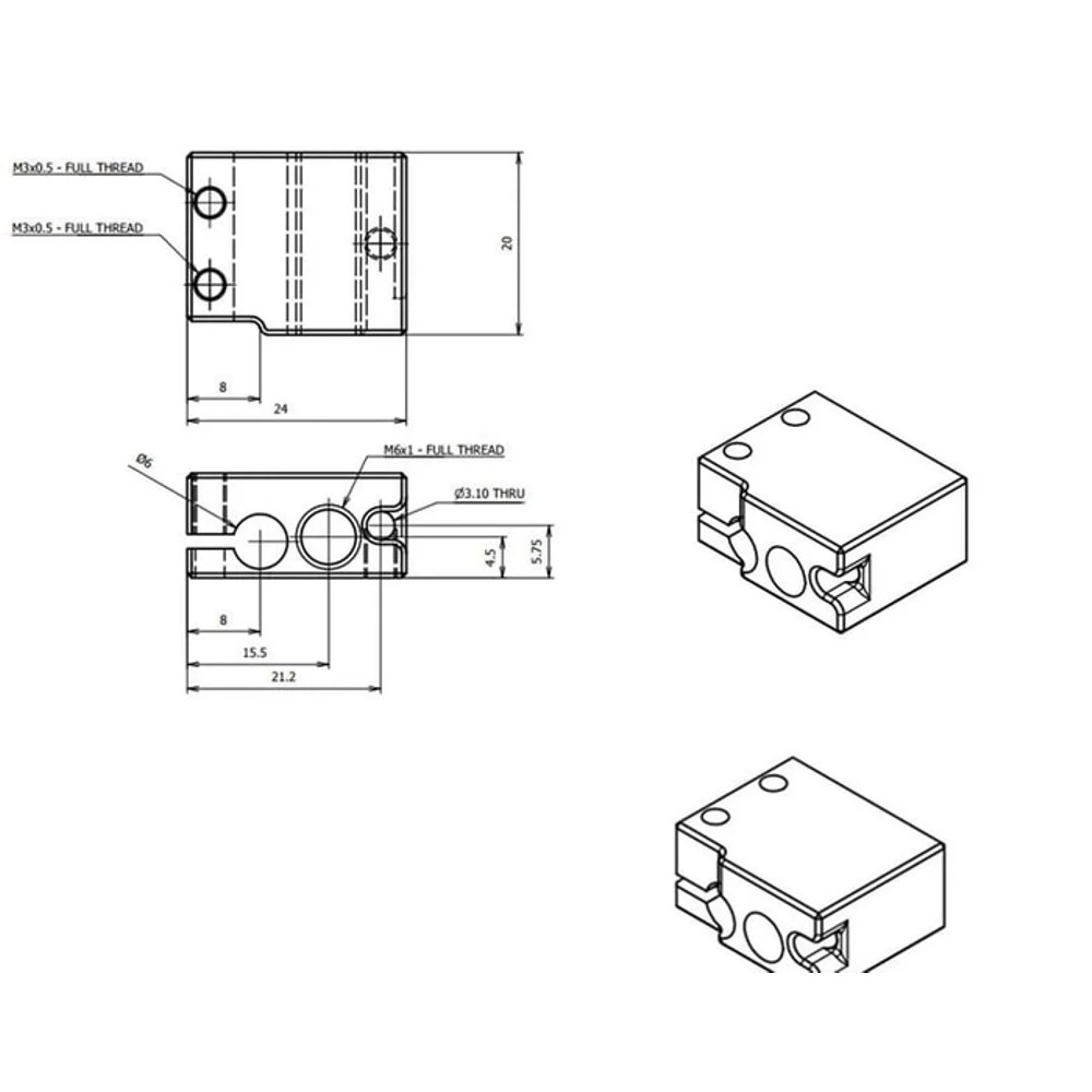 Heatblock heat block cover silione e3d V5 V6 pt100 volcano mk7 mk8 ...