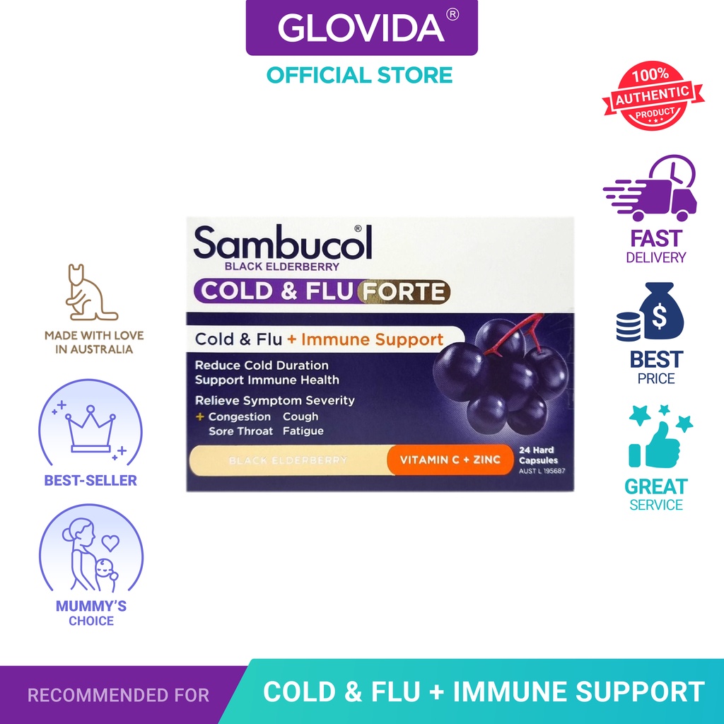 Sambucol Black Elderberry Cold & Flu Forte Capsules 24's | Exp: Jun-25 ...