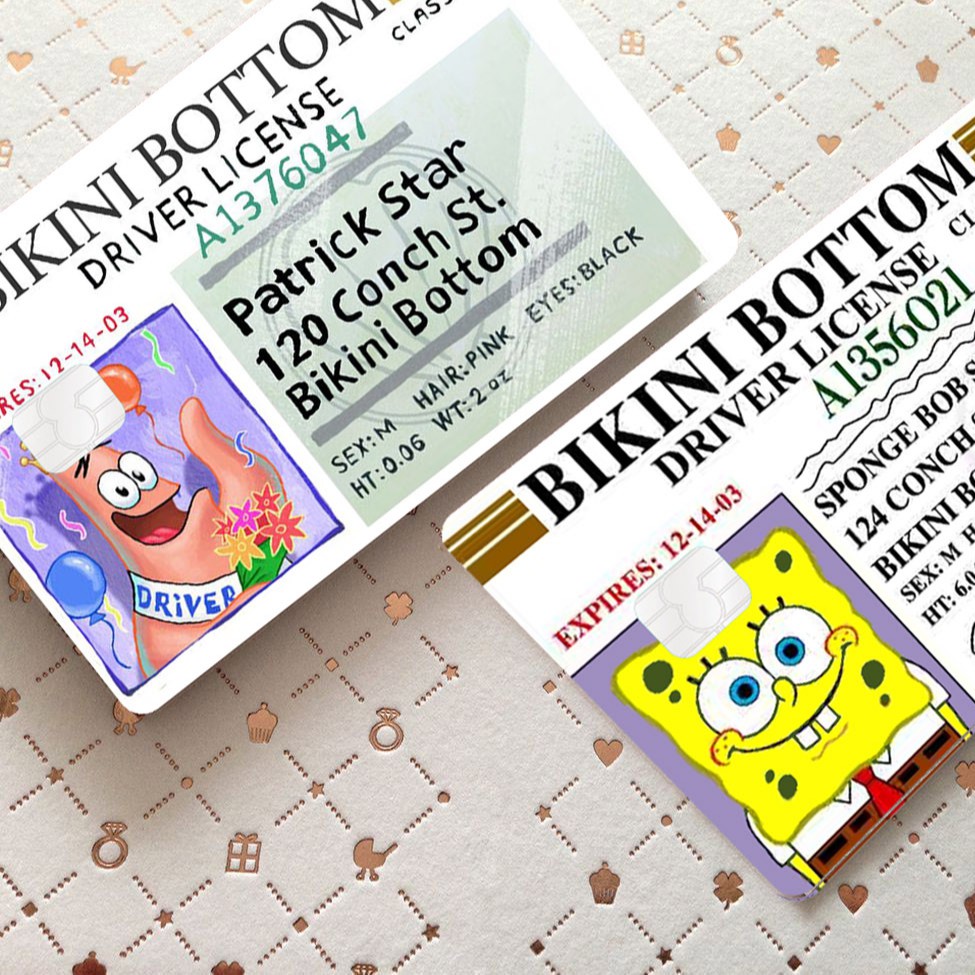 Spongebob / PATRICK DRIVER LICENSE SPONGEBOB Card STICKER ATM / Debit ...