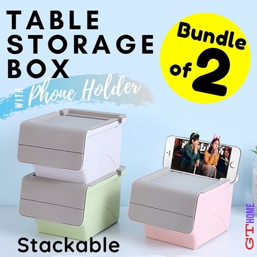 [Bundle of 2] Table Storage Box Phone Holder Desk / Study Table ...