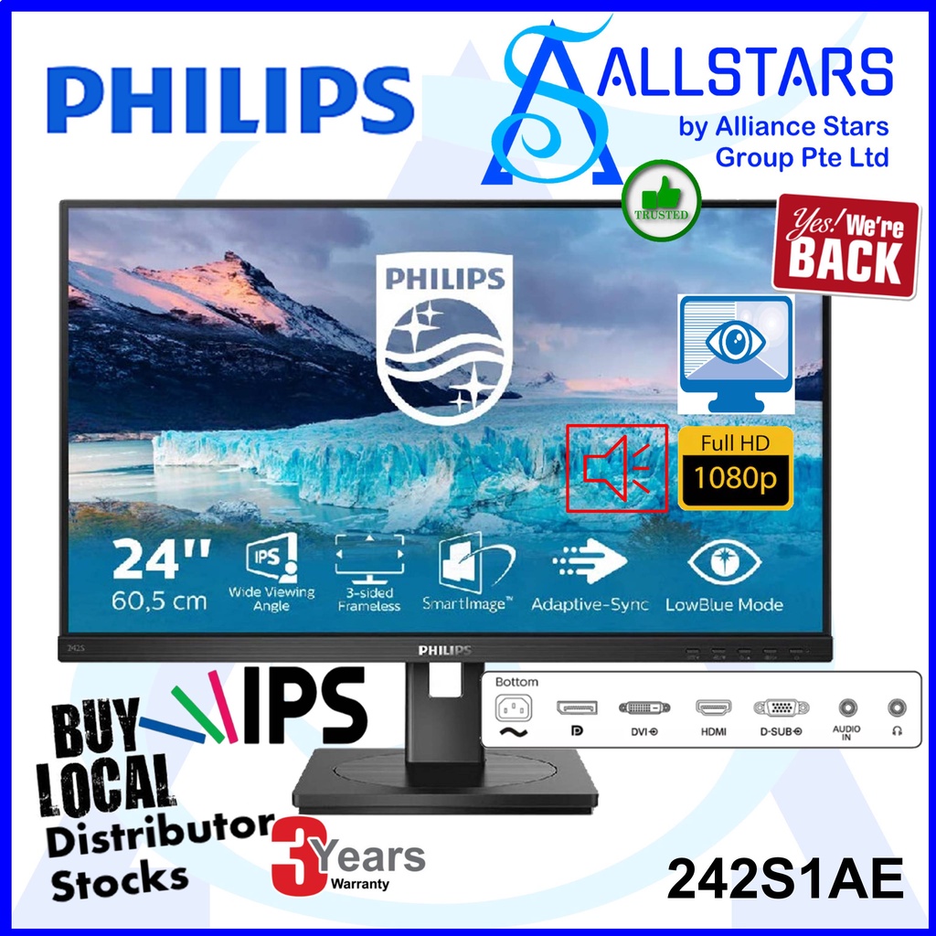 Philips 242S1AE 23.8 inch Full HD IPS Monitor (Warranty 3years with ...