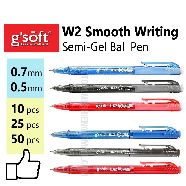 Super Smooth Writing Semi Gel Ink G'Soft W2 (0.5mm, 0.7mm) PEN ...