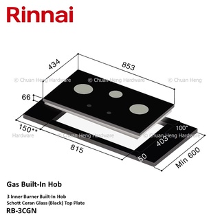 Rinnai RB-3CGN 3 Burner Inner Flame Glass Hob | Shopee Singapore