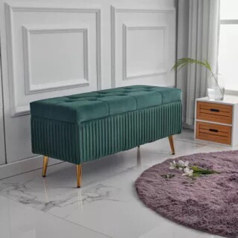Grey Velvet Storage Bench | Shopee Singapore