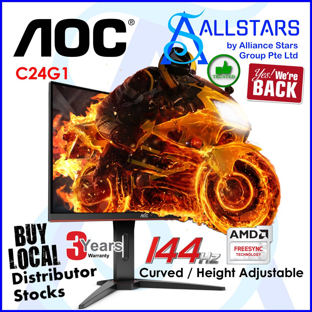 AOC Black/Red 23.6 C24G2 Curved VA 165Hz / FreeSync / Height Adjustable ...