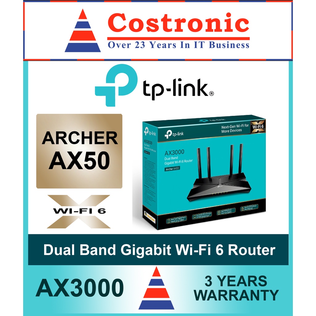 TP-LINK ARCHER AX50 AX3000 DUAL BAND GIGABIT WI-FI 6 ROUTER | Shopee ...