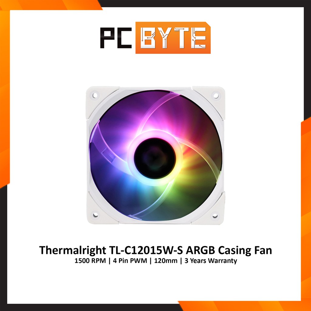 Thermalright TL-C12015W-S - ARGB Casing Fan (120mm / 4-Pin PWM / 1500 RPM / White Frame ...