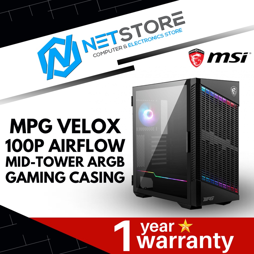 MSI MPG VELOX 100P AIRFLOW MID-TOWER ARGB GAMING CASING - MPG VELOX ...
