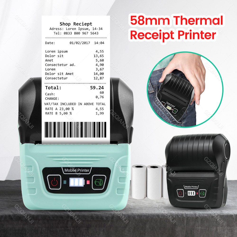 58mm Bluetooth Thermal Receipt Printer for Android IOS Windows Wireless ...