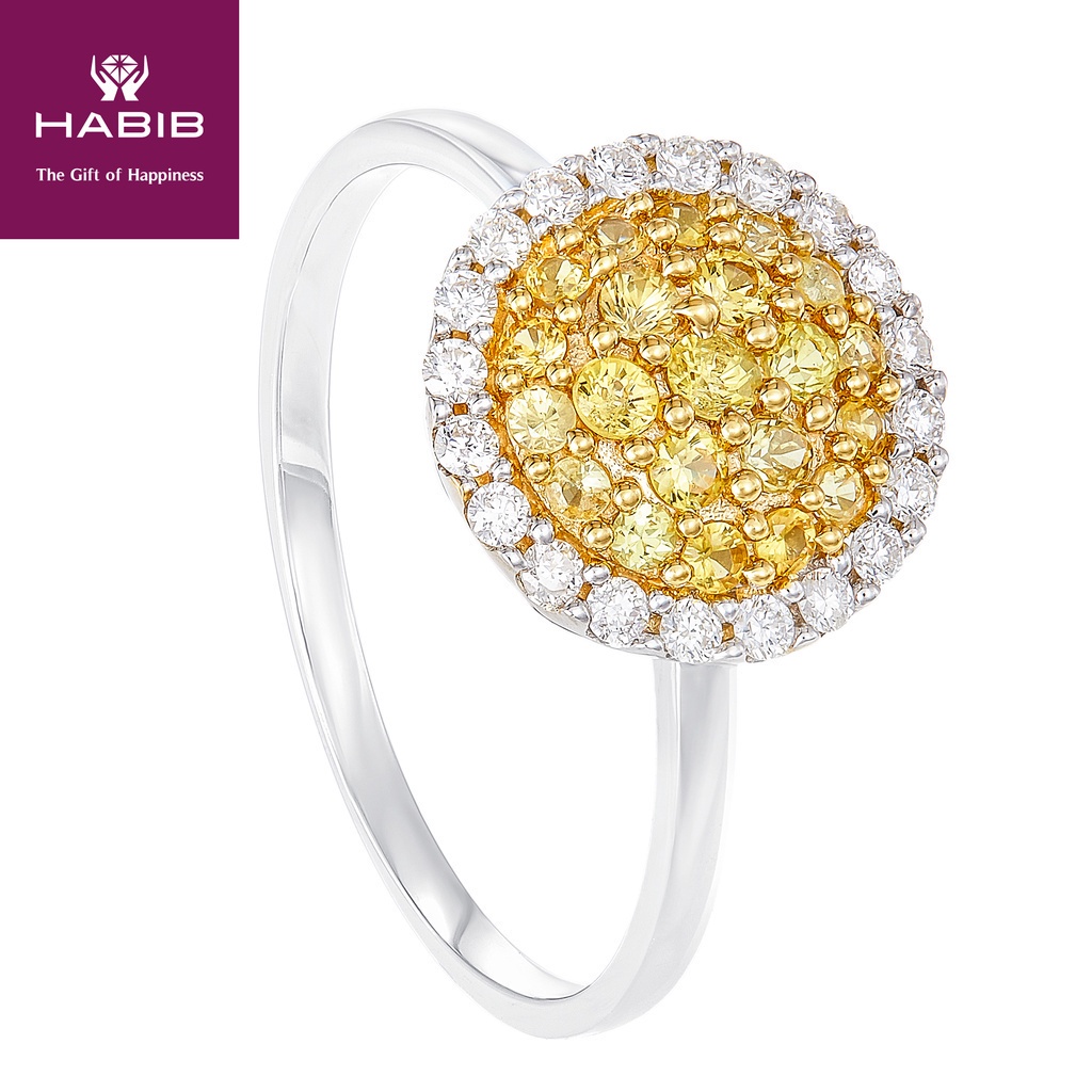 HABIB Round Cut Yellow Sapphire Diamond Ring in 375/9K White and Yellow ...
