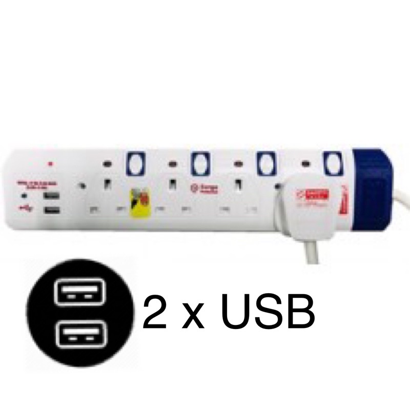 4 / 6 Way Gang 3 Pin Plug Top Portable Extension Safety Mark Socket ...