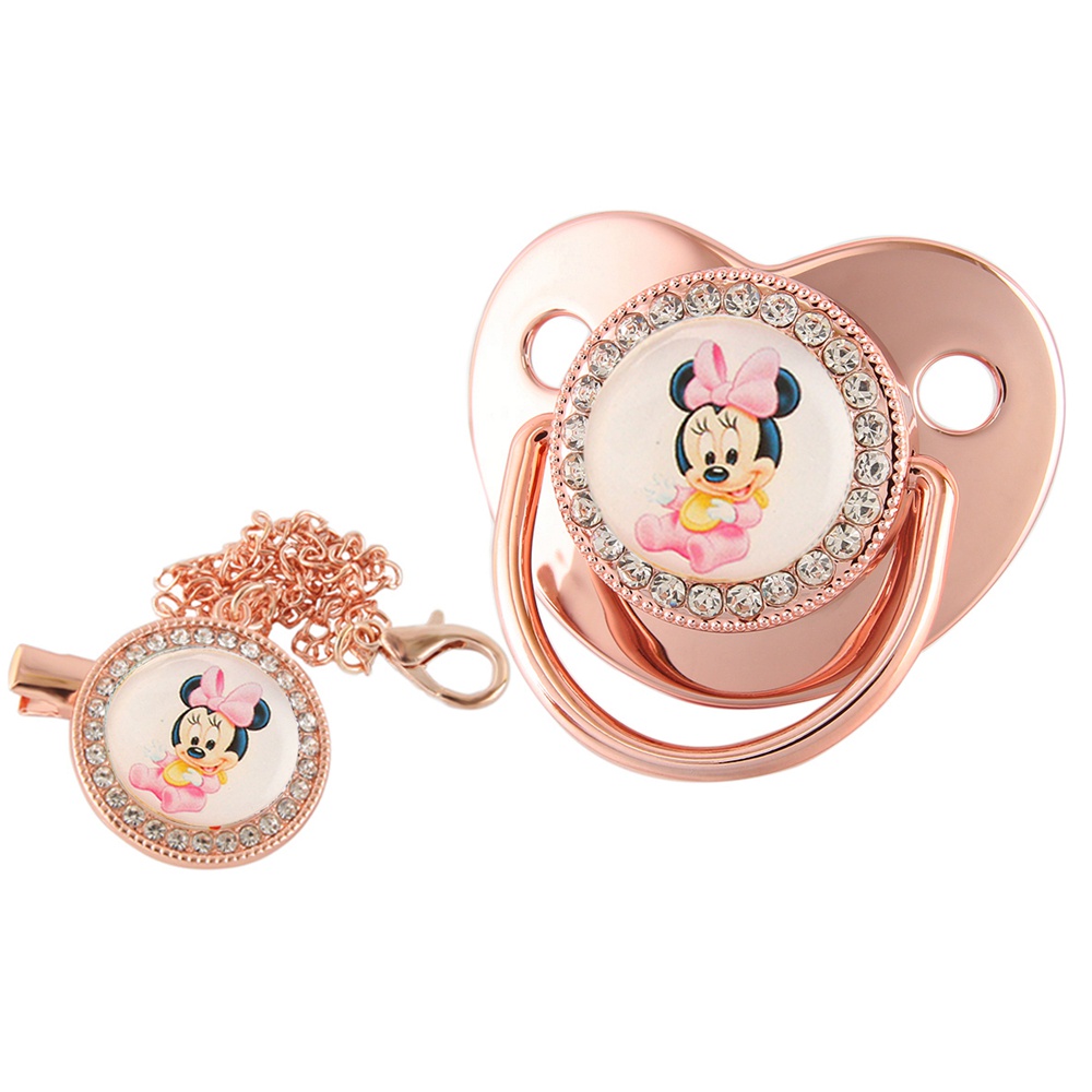 Minnie Cartoon Luxury Baby Pacifier with Chain Clip Newborn BPA Free ...