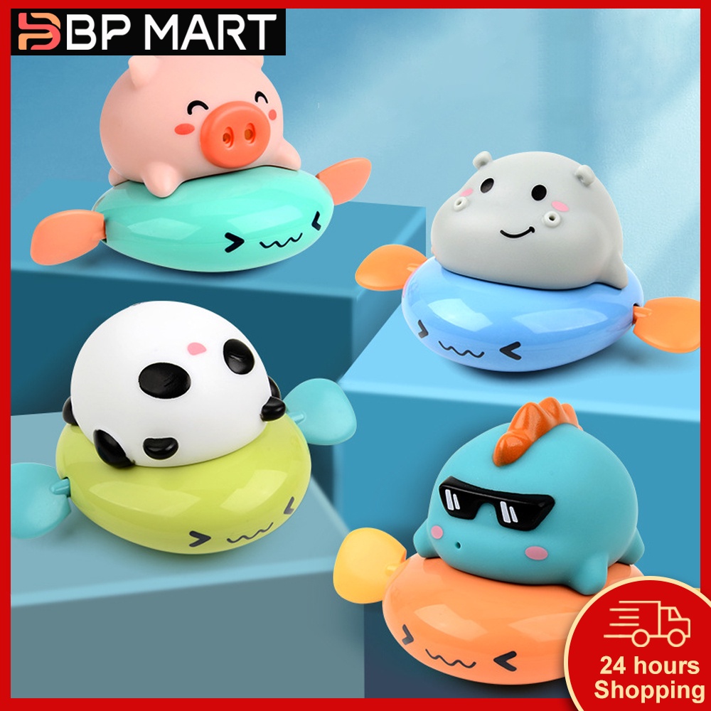 Cartoon Piggy Panda Hippo Dinosaur Baby Water bath Toy Infant Swim Wind ...
