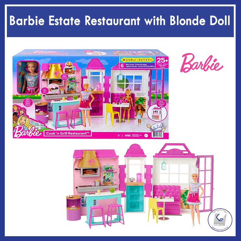 Mattel Barbie Estate Cook N Grill Restaurant Pretend Playset with ...