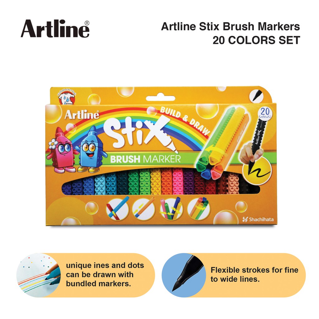 Artline Stix Brush Markers 20 Colors Set - CALLIGRAPHY | Shopee Singapore
