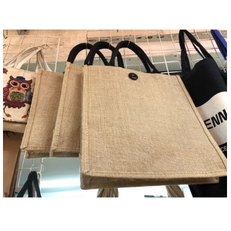 Linen Tote Bag Abaca Shoulder Bag Jute Burlap Bag With Button and ...