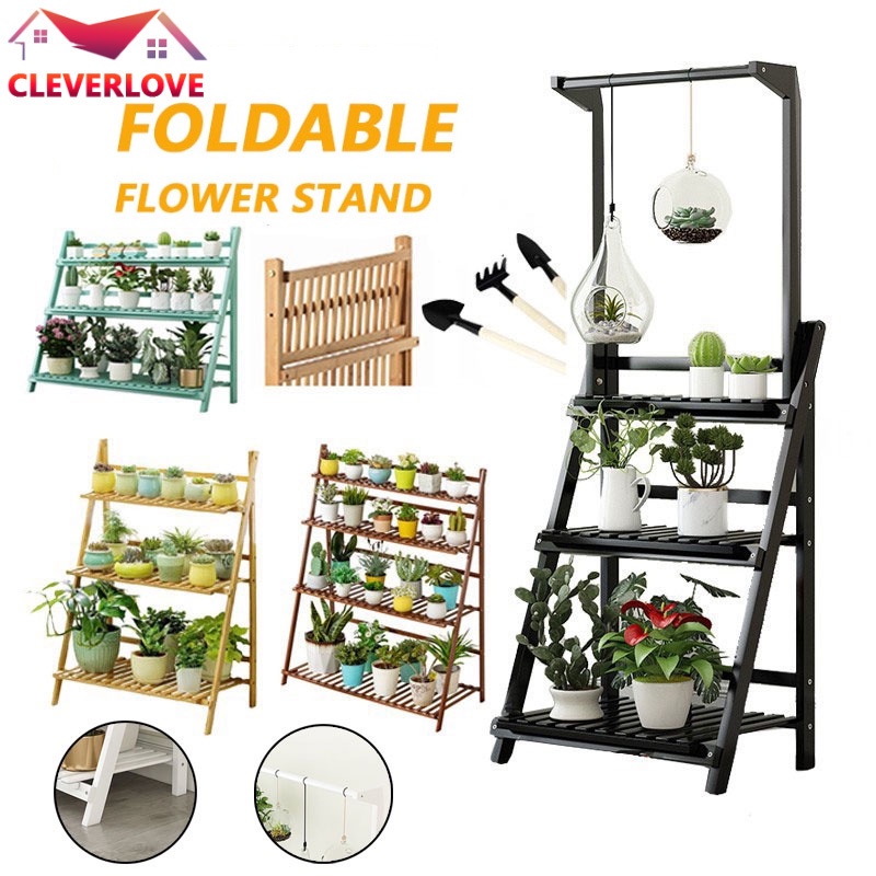 Plant Stand Folding Bamboo Flower Rack Multi-layer Ladder Flower Stand ...