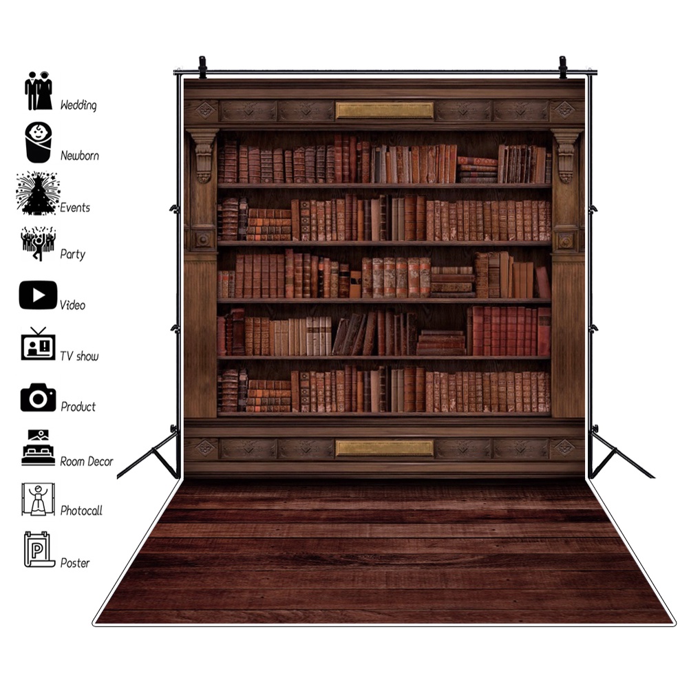 Vintage Wood Library Bookshelf Backdrop Graduation Back to School Party ...