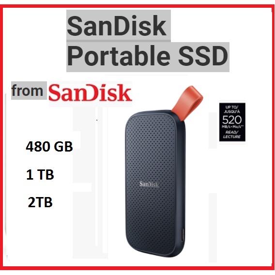 SanDisk E30 Portable SSD 520MB/s Read External Hard Drive USB 3.2 Gen2 Type-C 480GB 1TB 2TB ...
