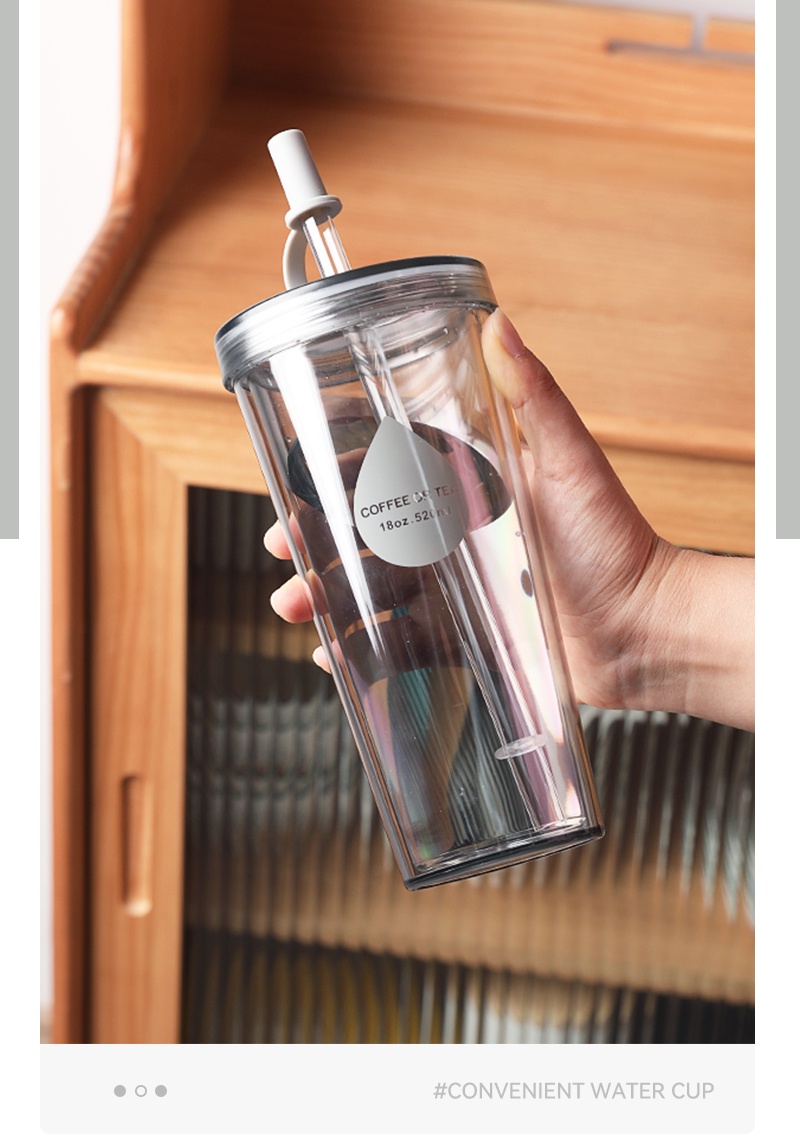 SWEEJAR Double Layer Straw Cup 520ML Cold Insulation Food Grade AS ...