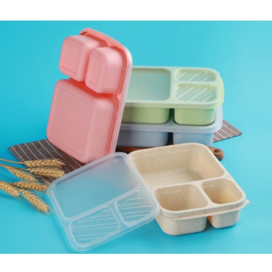 Wheat straw Three Grid separated lunch box food grade rice husk snack ...