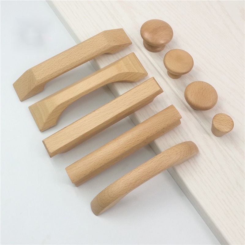 Simple cabinet handle drawer solid wood handle log color wardrobe ...
