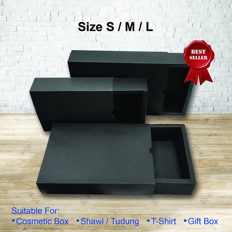 Slide out tray black box | Black box | Black Kraft Box | Recycle black ...