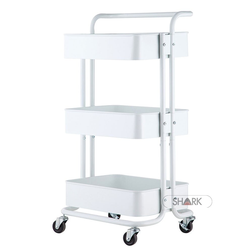 (100% Steel Metal) 3 Tier Metal Trolley Storage Rack Office Shelves ...