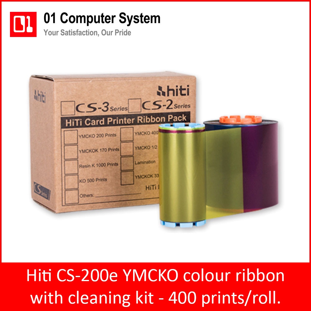 Hiti Cs-200e YMCKO colour ribbon with cleaning kit - 400 prints/roll ...