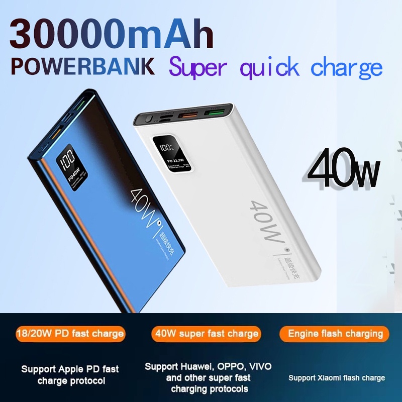 ReadyStock 40W 30000mAh Power Bank Fast Charging With Built-in Cable ...