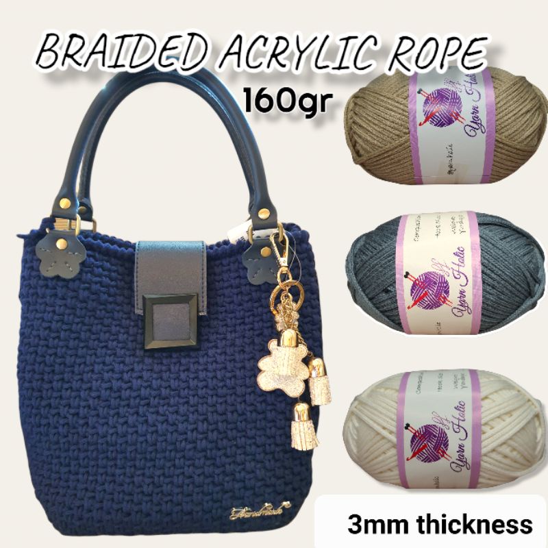 160gr macrame cord Acrylic braided rope 3mm thickness yarn crochet bag ...