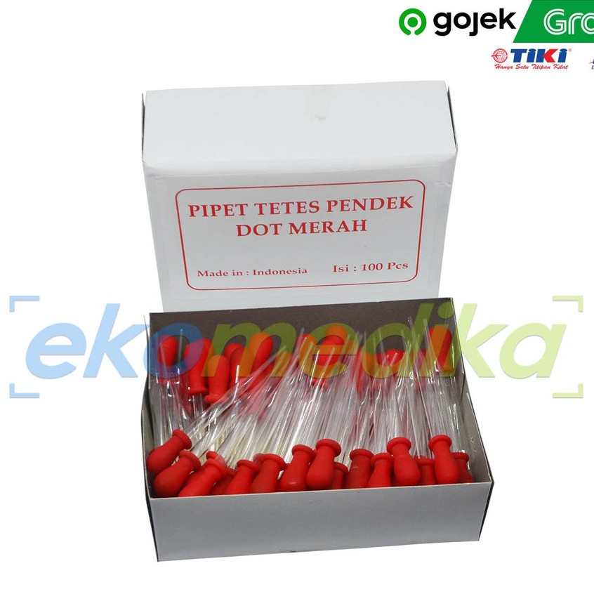 MERAH 100 pcs Red Bulb Glass Short / Long Bulb Dropper Pipettes / Short ...