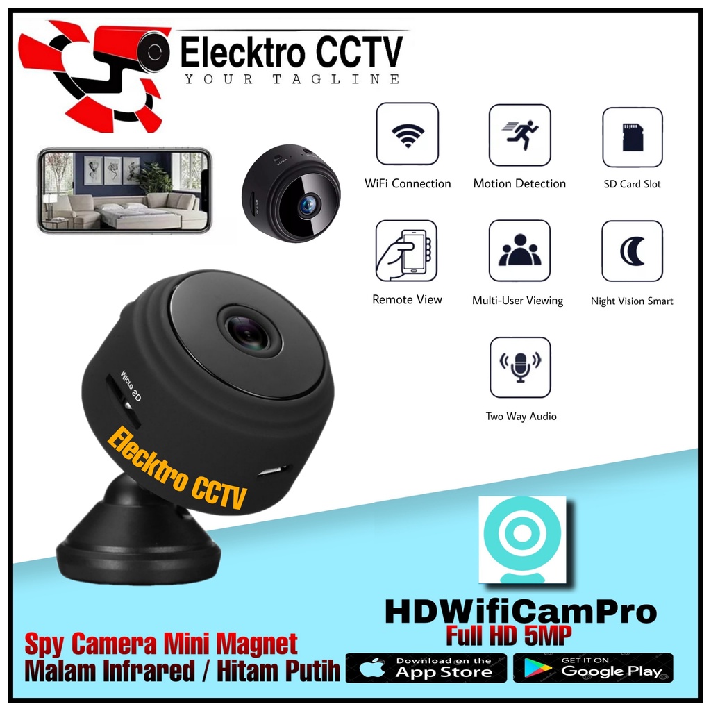 Ip Cam Mini Spy WiFi HD 5MP Smart CCTV Wireless Camera Surveillance and ...