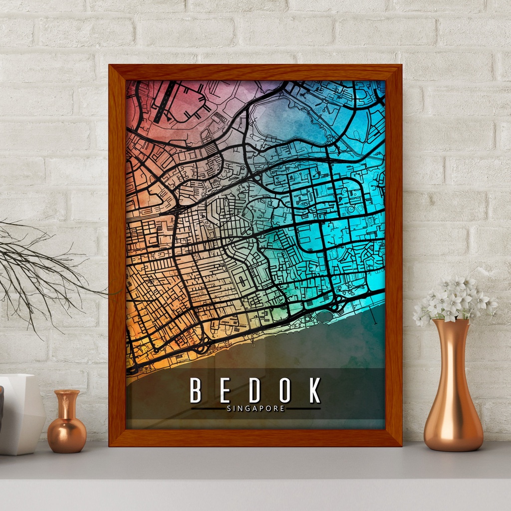 Singapore City Bedok Map Contemporary Art Decor Poster | Shopee Singapore
