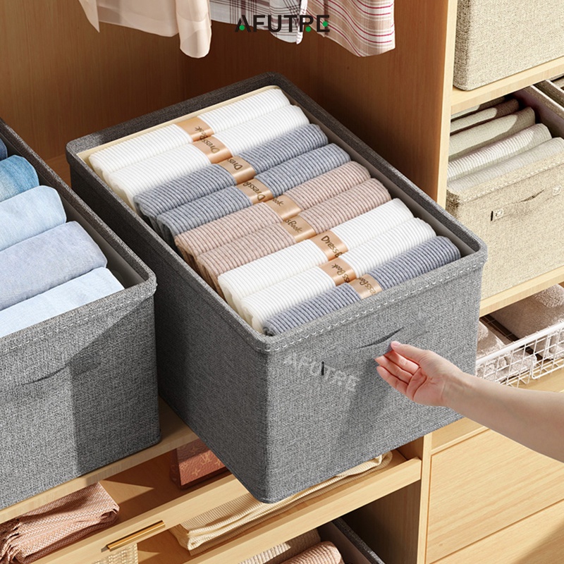 Afutre Wardrobe Foldable Storage Box with Lid Clothes Storage Box ...