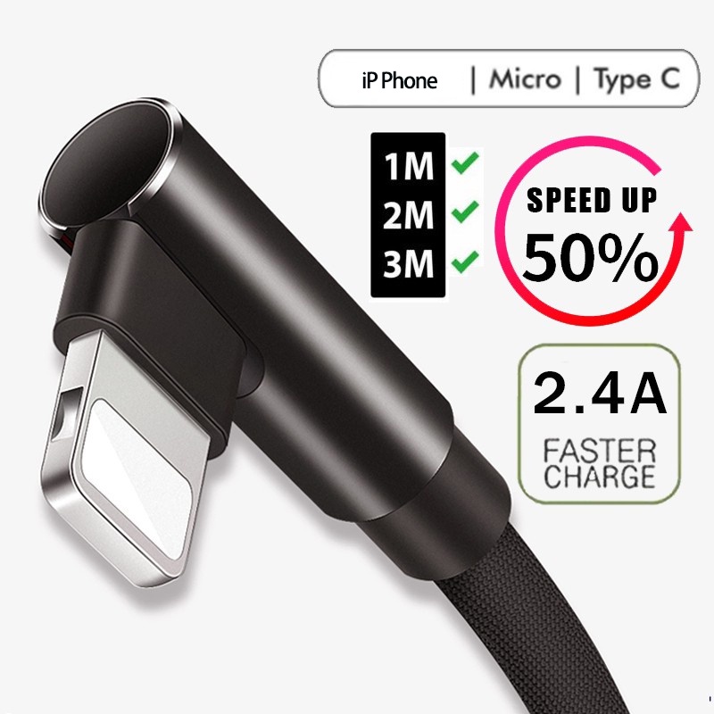 90 Degree Angle Fast Charging USB Cable Micro Usb Cable Type-C Fast ...