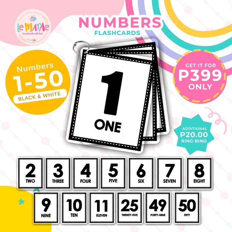 BLACK AND WHITE NUMBERS 1 to 50 Laminated Flashcards Educational Cards ...