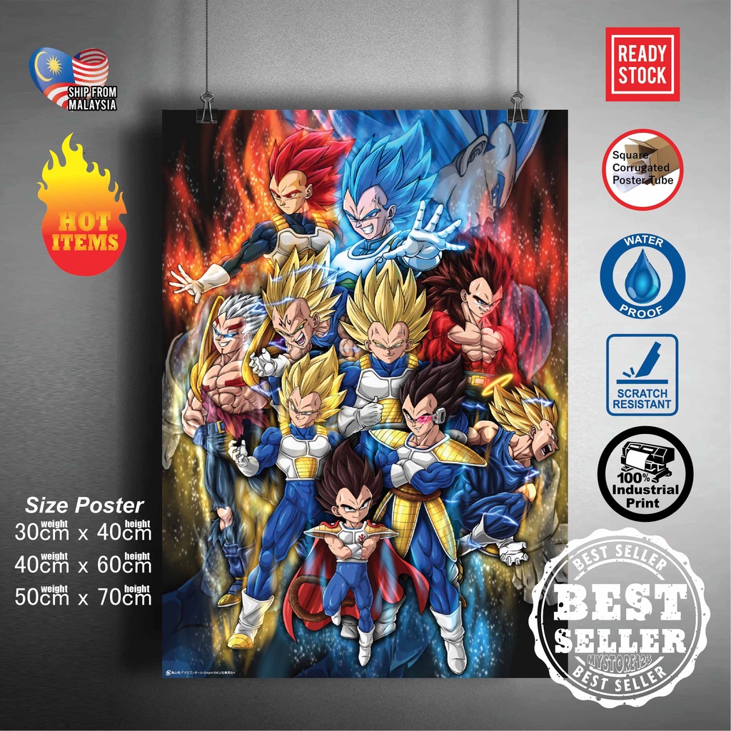 Dragon Ball Poster Super Sanyan Goku Vegeta Gohan Frieza Anime Poster ...